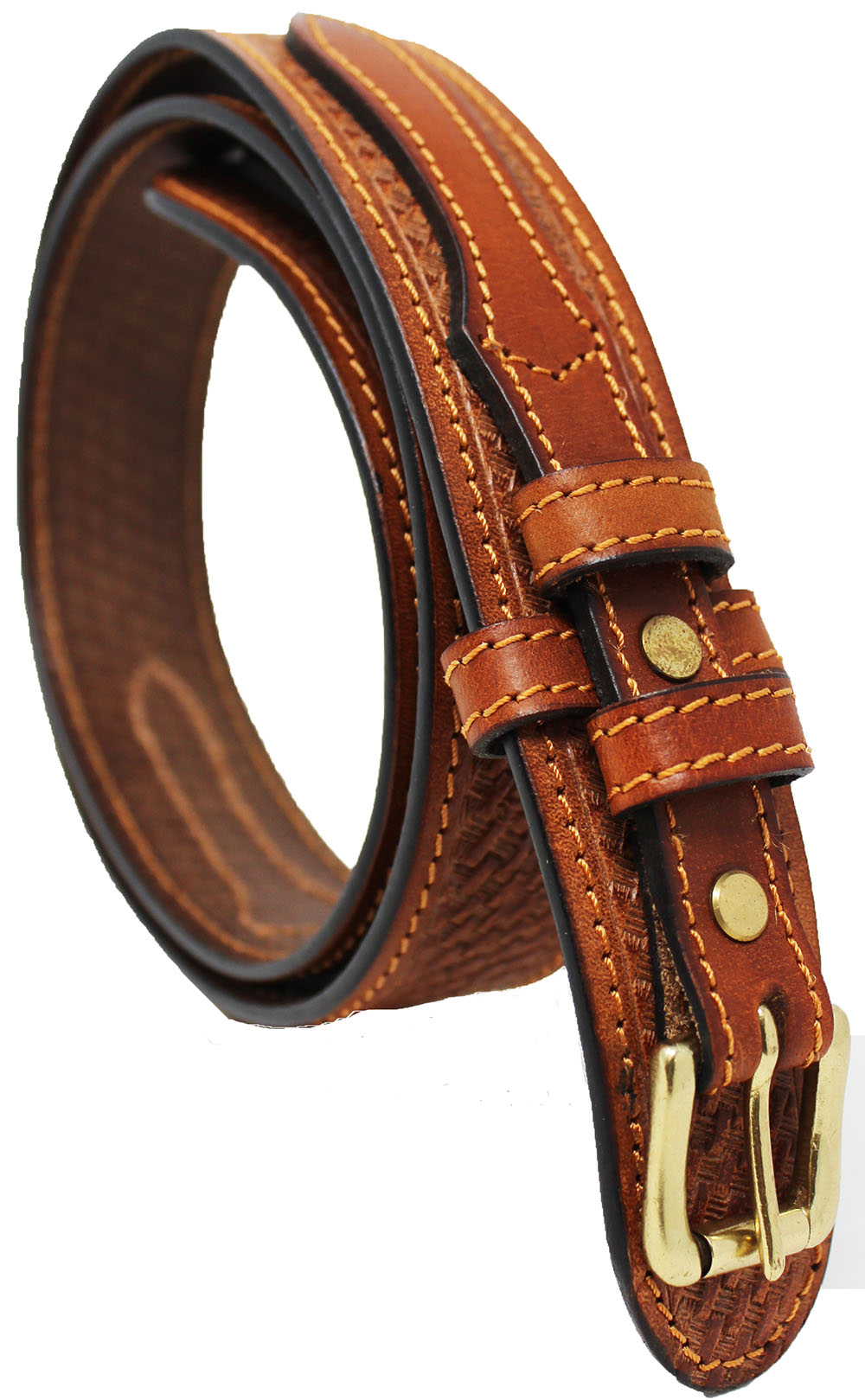 AFFILARE Mens Western RANGER BELT Tooled Leather Basket Weave BLK TAN ...