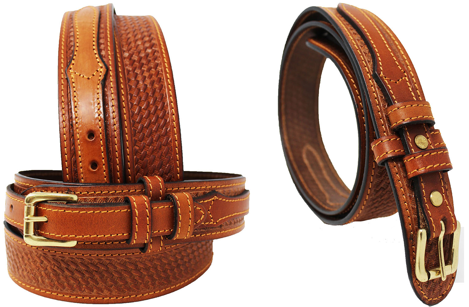 AFFILARE Mens Western RANGER BELT Tooled Leather Basket Weave BLK TAN ...