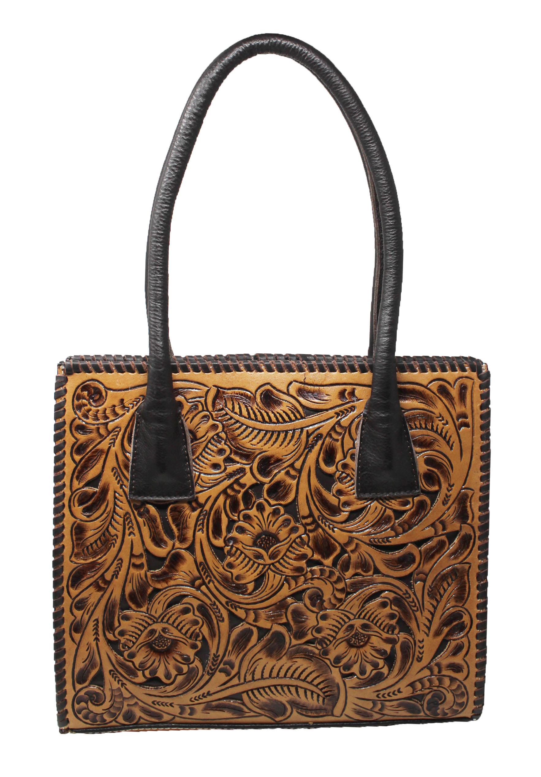 Women's Floral Filigree Inlay Tooled Leather Purse Shoulder Handbag ...