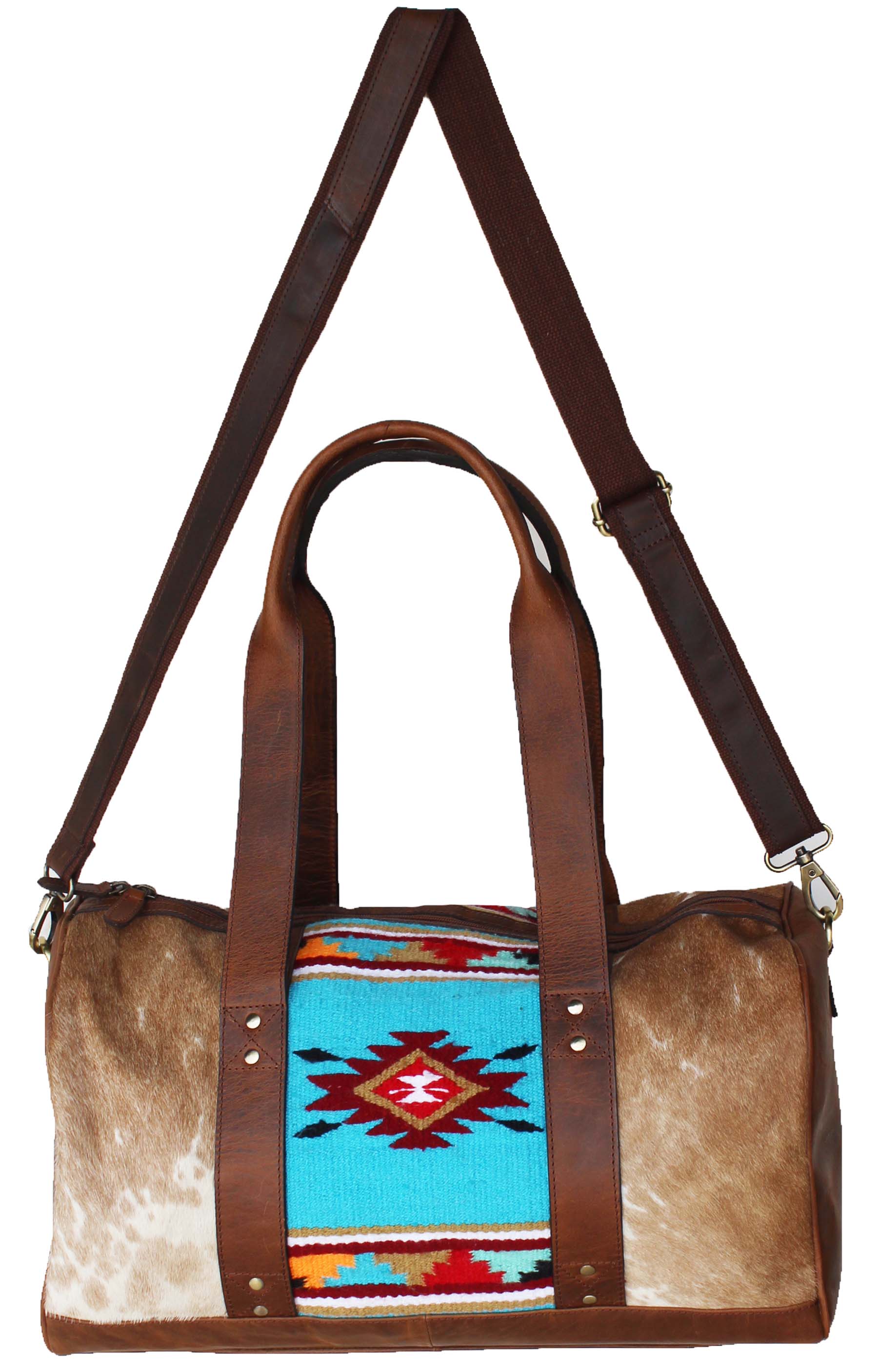 Western Cowhide Leather Woven Travel Weekender Carry-On Duffle Bag ...