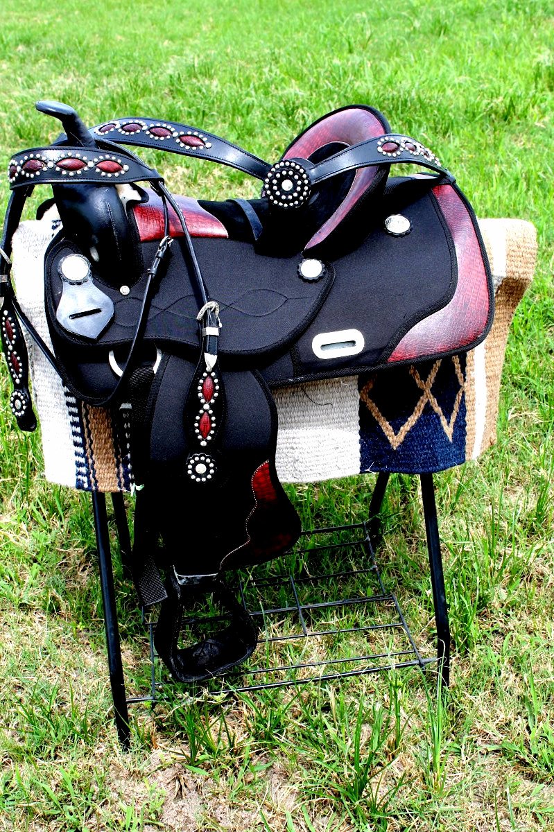 16& WESTERN CORDURA Trail Barrel Pleasure Horse SADDLE Bridle Tack ...